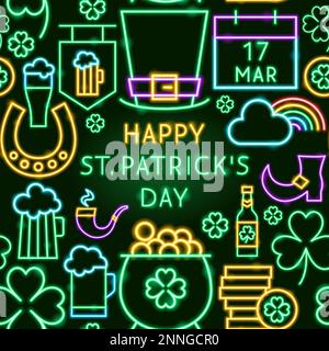 March 17 neon light icon. Saint Patrick Day. Calendar date. Glowing ...