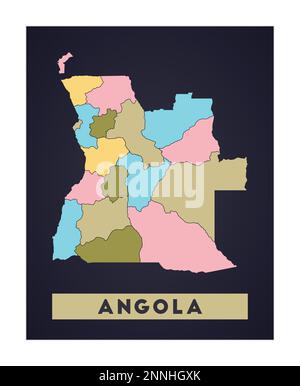 Angola map. Country poster with regions. Old grunge texture. Shape of ...