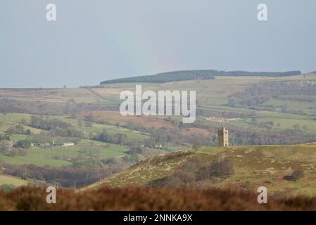 Rainbow above Boot's Folly, a monument by Strines Reservoir, Bradfield ...