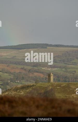 Rainbow above Boot's Folly, a monument by Strines Reservoir, Bradfield ...