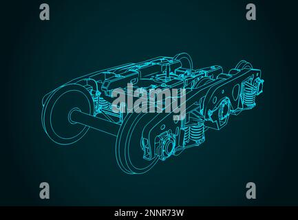 Stylized vector illustration of blueprints of wheelbase of train Stock ...