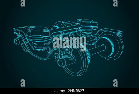 Stylized vector illustration of blueprints of wheelbase of train Stock ...