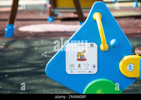Pictogram or visual plaque installed in a park for children with Autism ...