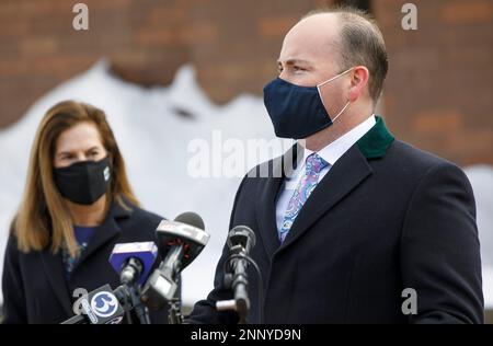 Mayor Kevin Scarpati speaks next to Connecticut Department of ...
