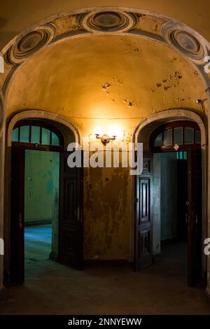 Open arched door of an ancient mansion covered with vines Stock Photo - Alamy