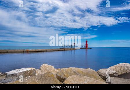 Algoma Lighthouse on lake Michigan Stock Photo - Alamy