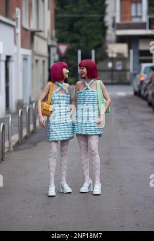 Amiaya twins sisters outside Sunnei fashion show during the Milan ...