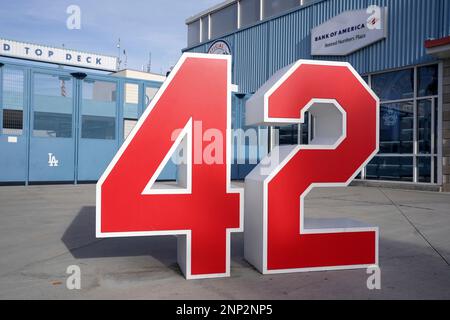 The No. 42 of Jackie Robinson at the Retired Numbers Plaza at Dodger ...