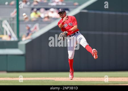 North Port FL USA: Boston Red Sox shortstop David Hamilton (80) throws ...