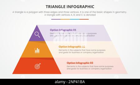 infographic triangle concept for slide presentation with 3 point list with flat style vector ...