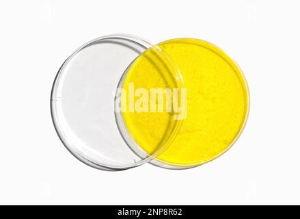 Potassium Chromate powder in Petri dish with plastic lid on white ...