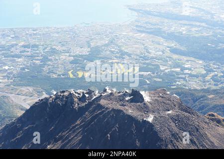 An aerial photo shows a peak of Heisei Shinzan in Shimabara, Nagasaki ...