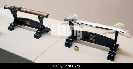 A National TreasureKikuzukuri Koshi-gatana is displayed during an ...