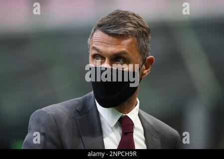 Paolo Maldini of AC Milan wearing a face mask after breaking his nose ...