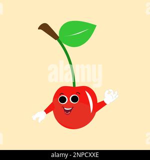 Cherry cartoon vector illustration. Cute Cherry character, icon vector ...
