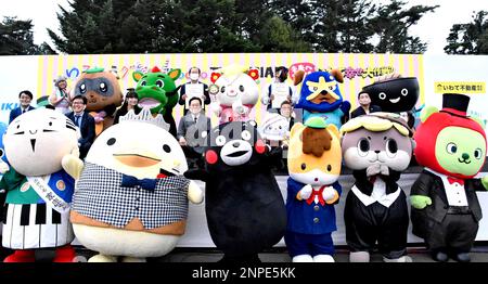 Yuru Chara mascots pose during the winning ceremony of the Yuru Chara ...