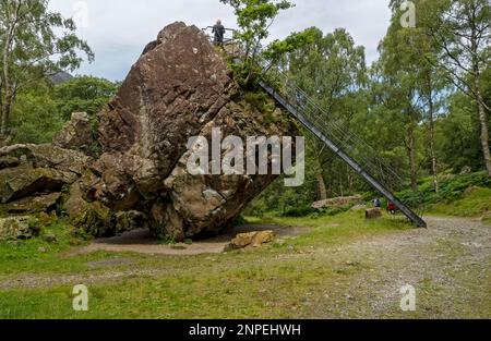 People tourists visitors walkers at the Bowder Stone boulder rock in ...