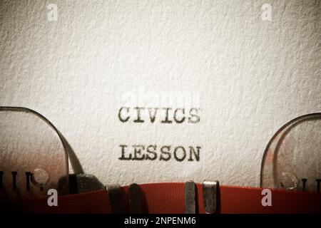 Civics lesson text written with a typewriter Stock Photo - Alamy