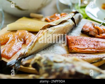 The food is on the Faroese table: fish, fruit, dried pilot whales ...