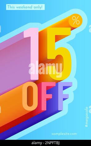 15 percent Off. Discount creative composition with water drops. Fresh ...