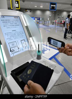 A customs officer demonstrates to use an Electronic Customs Declaration ...