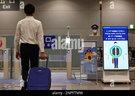A customs officer demonstrates to use an Electronic Customs Declaration ...
