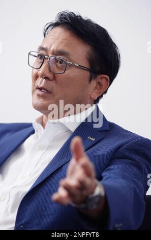 Toshihiko Seko, a Japanese former long-distance runner, speaks during ...