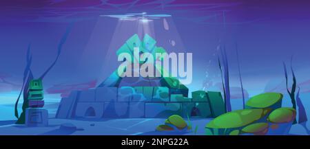 Atlantis ruins underwater in sea or ocean. Ancient city buildings deep ...