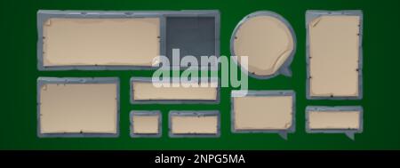 Game dialogue boxes, speech bubbles and frames for text. Banners with ...