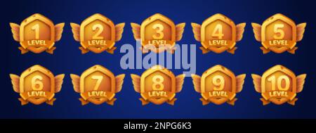 Game level number badges with fantasy gold frame. Vector cartoon set of ...