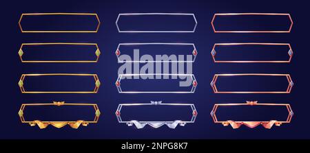 Golden fantasy game border ui button frame design. Medieval gold metal ...