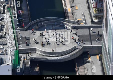 An aerial photo shows the Ebisu-bashi Bridge in Dotonbori, Osaka ...