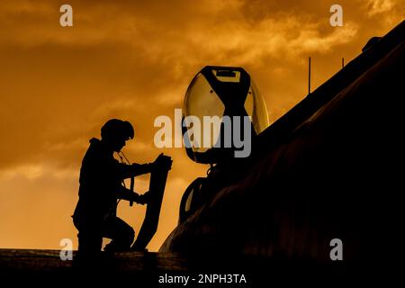 Fighter pilot climbs on board his jet fighter interceptor for a combat ...