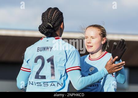 Manchester City's Khadija Shaw (centre) congratulates Jemima Dahou ...