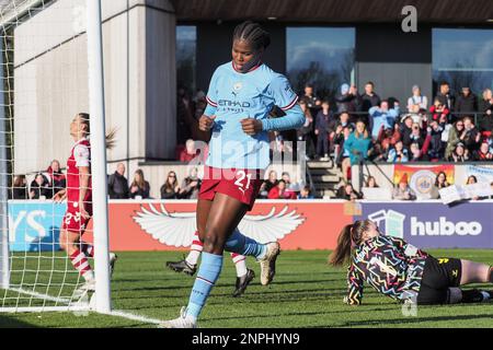 Manchester City's Khadija Shaw (centre) congratulates Jemima Dahou ...