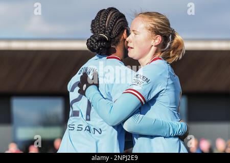 Manchester City's Khadija Shaw (centre) congratulates Jemima Dahou ...