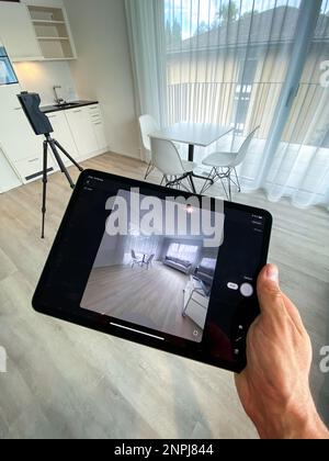 Architect photographer designer desktop concept, camera on wooden work ...