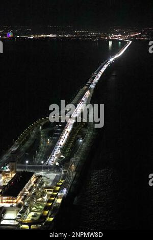 An aerial photo shows Umihotaru PA on Tokyo Bay Aqua-Line (Trans-Tokyo ...