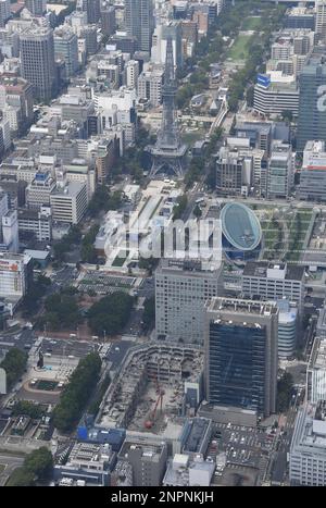 An aerial photo shows Sakae district, a downtown, in Nagoya City, Aichi ...