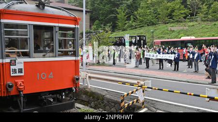 Train on the Hakone Tozan Line (Hakone Tozan Tetshudo-sen), the ...