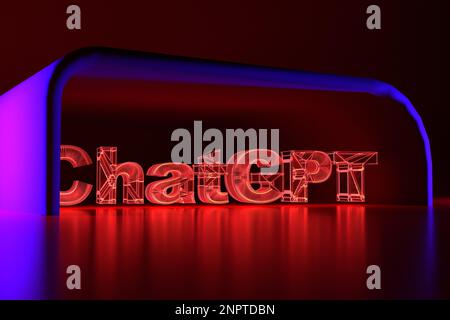 February 20, 2023- Caen, France: An inscription of neon glowing letters ...