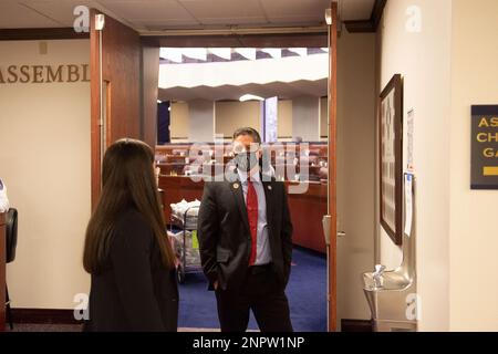 Nevada Assembly Speaker Steve Yeager talks with lawmakers during the ...