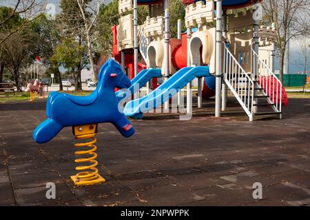 children's playground made of plastic material in the city , harmful ...