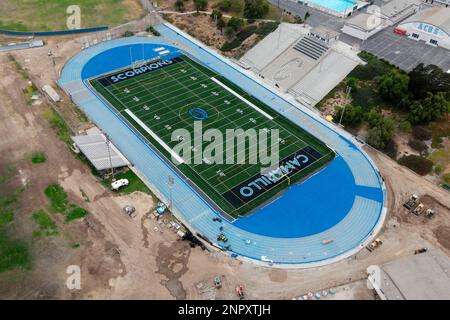 An aerial view of Adolfo Camarillo High School football field and ...