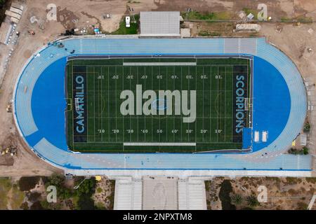 An aerial view of Adolfo Camarillo High School football field and ...