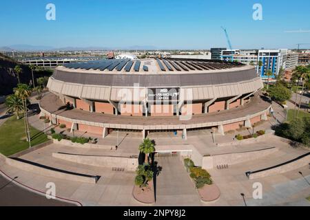 An aerial view of Desert Financial Arena on the campus of Arizona State ...