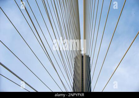 A view of a pylon and the cables on the Hutong Yangtze Bridge in ...