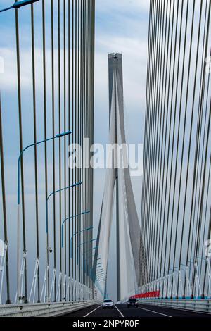 A view of a pylon and the cables on the Hutong Yangtze Bridge in ...
