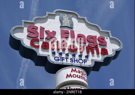 The entrance to Six Flags Magic Mountain in Santa Clarita California ...
