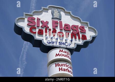 The entrance to Six Flags Magic Mountain in Santa Clarita California ...